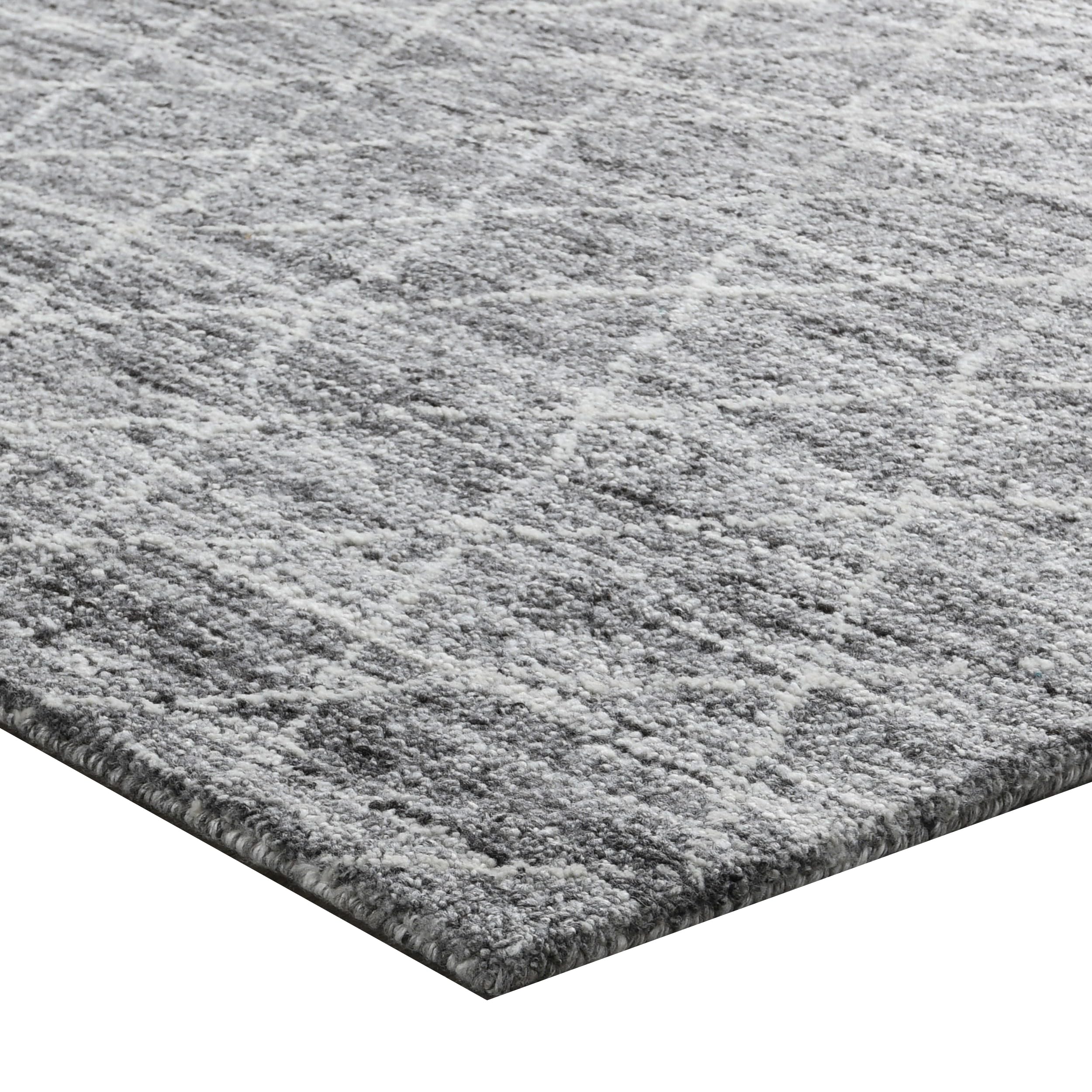 Benjara Jua 2 x 3 Hand Tufted Small Area Rug, Diamond Designs, Gray, White