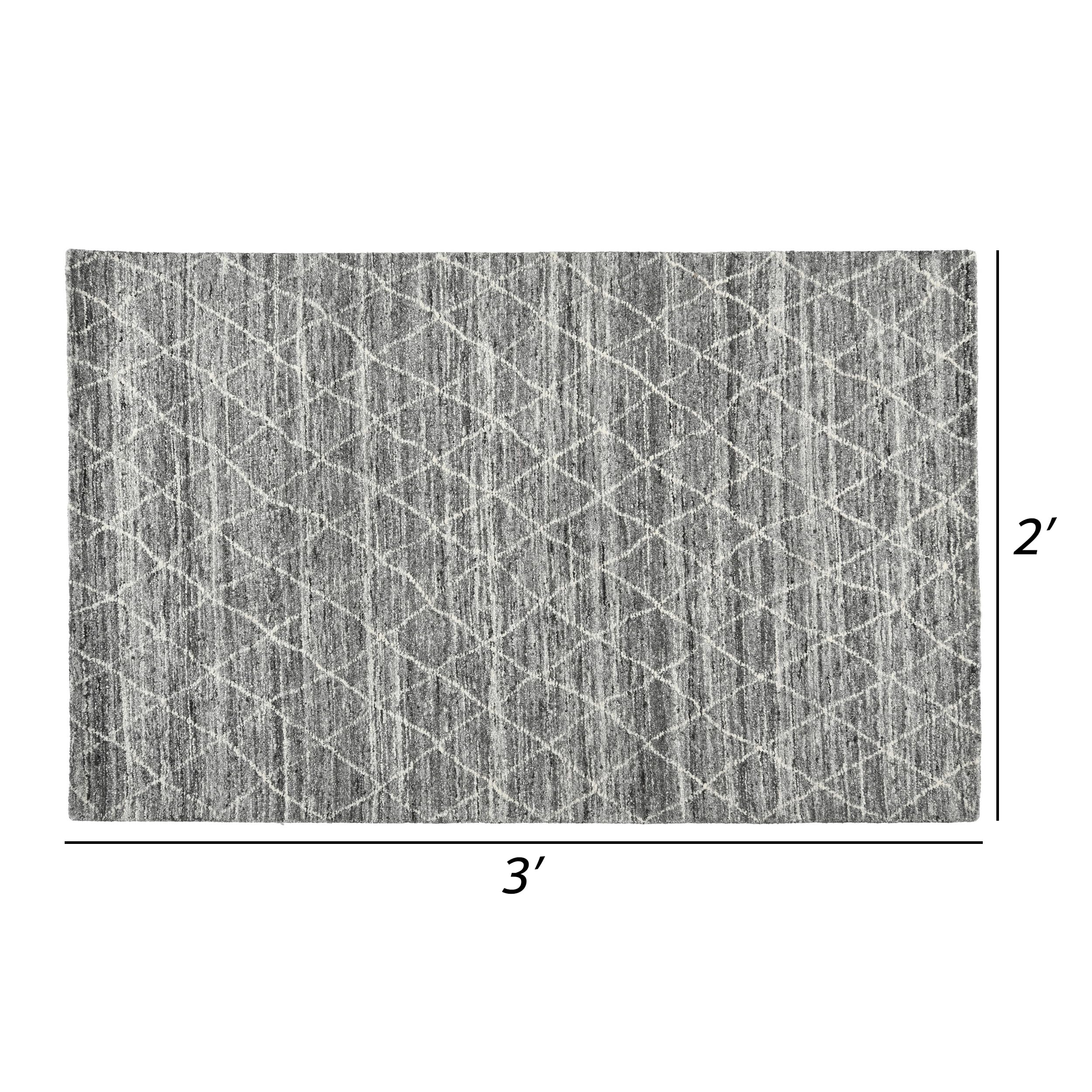 Benjara Jua 2 x 3 Hand Tufted Small Area Rug, Diamond Designs, Gray, White
