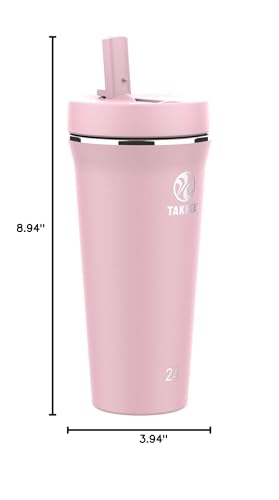 Takeya Stainless Steel Insulated Tumbler with Foldable Straw Lid, 24 Ounce, Blush