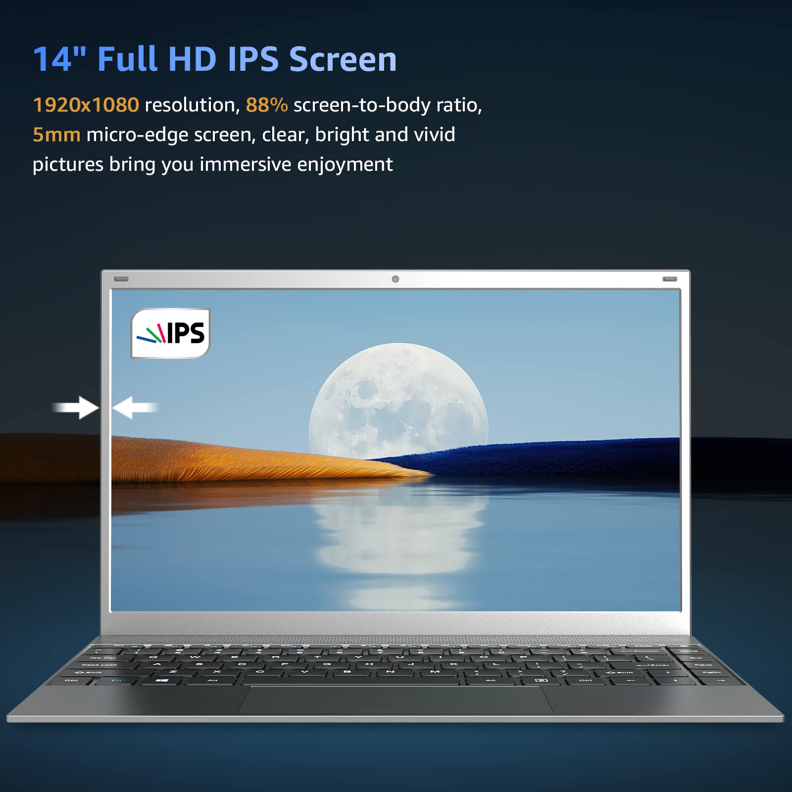Tulasi 12GB RAM 256GB SSD Intel Celeron N4120 Quad-Core Windows 11 Laptop Computers, 14 inch Full HD 1080P IPS Display Ultra Slim Laptop, 2.4G/5G WiFi, Bluetooth 4.2, Webcam, Long Battery Life