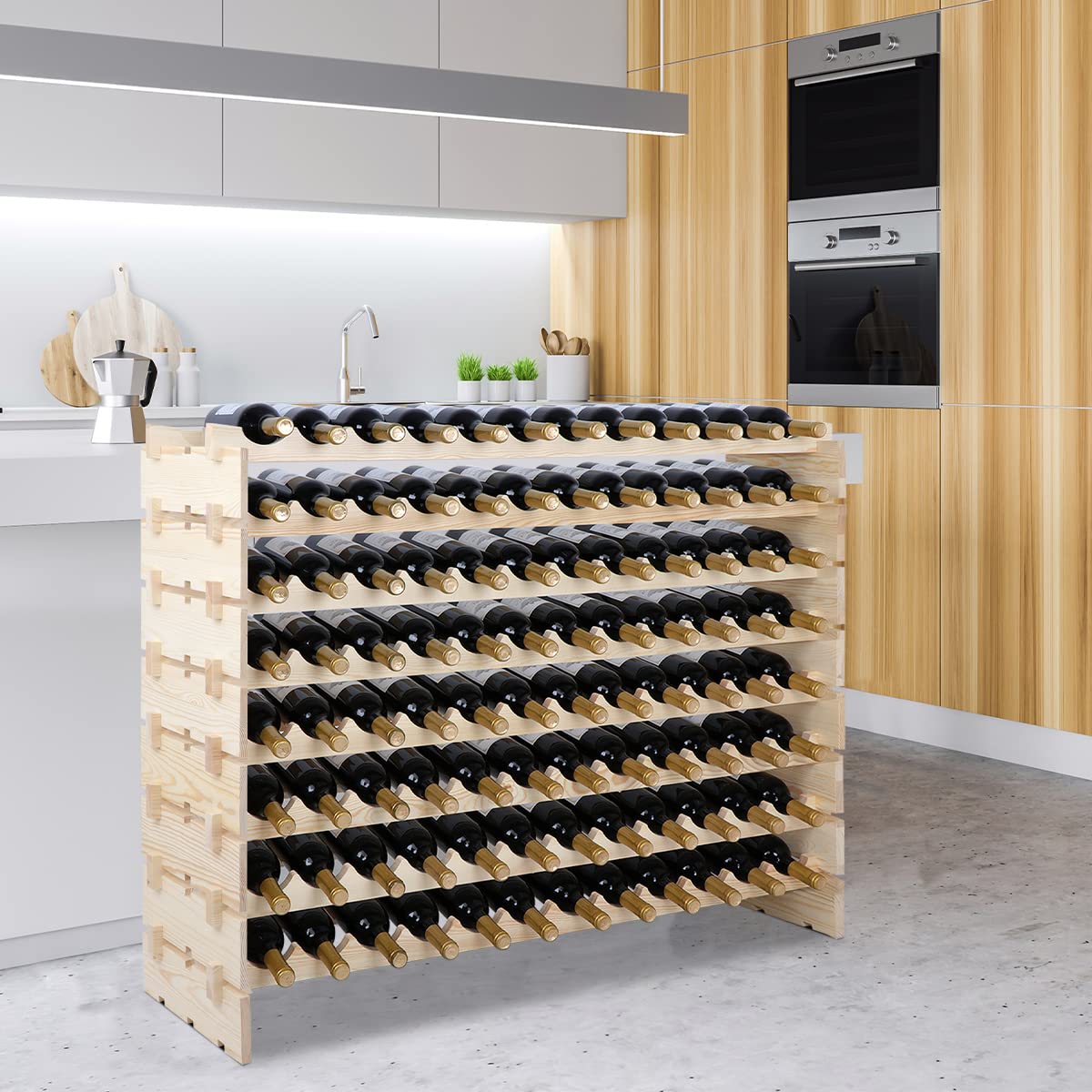 ZenStyle Wine Rack, Wooden Stackable Wine Cellar Racks, Wine Storage Racks Countertop, Free Standing Wine Bottle Stand Holder Display Shelves (8 Tier 96 Bottles)