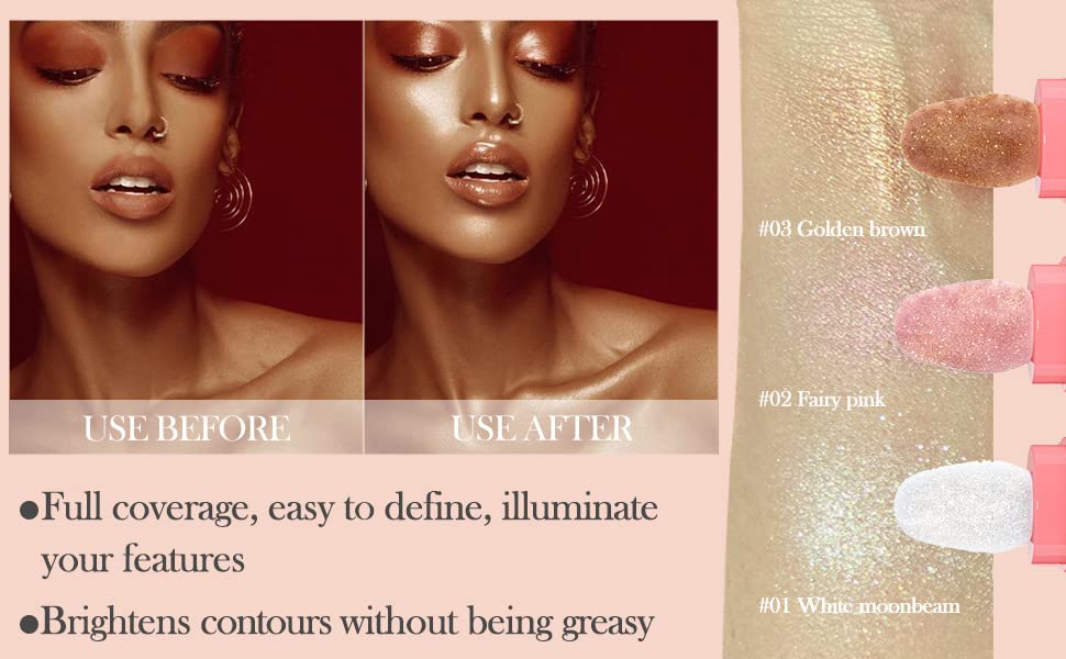 Polvo De Hadas Powder Highlighter Body Brightens the Natural Three-dimensional Face Powder Blusher (03# Golden browm)