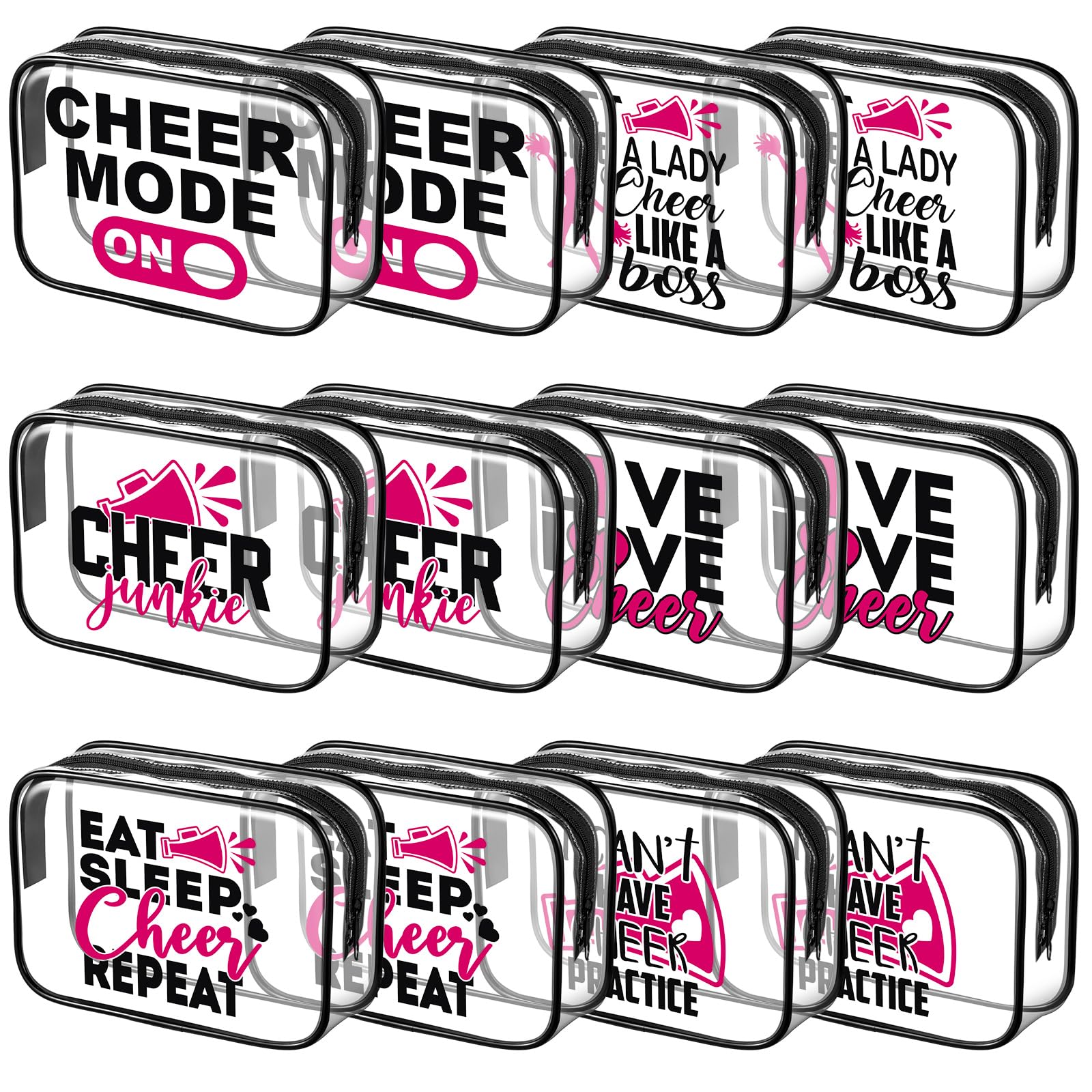 Abbylike 12 Pcs 7 x 4.7 x 2.4'' Cosmetic Bag Gifts Accessories for Makeup Bags PVC Cheer Case Clear Toiletry Zipper Pouch for Women Christmas Xmas