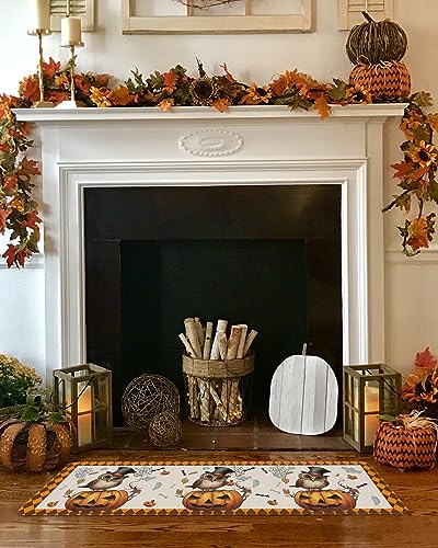 Halloween Punmkin Ghost Owl Diamond Textured Retro Kitchen Mat Set of 2,Anti-Fatigue Kitchen Rugs,Waterproof Non-Slipping Kitchen Mat for Floor, Durable Kitchen Rugs and Mats for Kitchen & Laundry