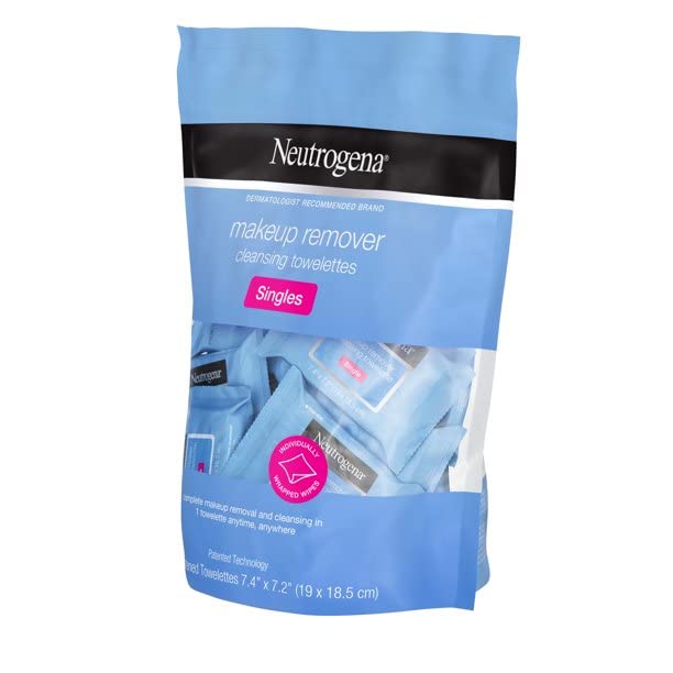 Neutrogena Makeup Remover Cleansing Towelette Singles, Daily Face Wipes to Remove Dirt, Oil, Makeup & Waterproof Mascara, Individually Wrapped, 20 ct (Pack of 3)