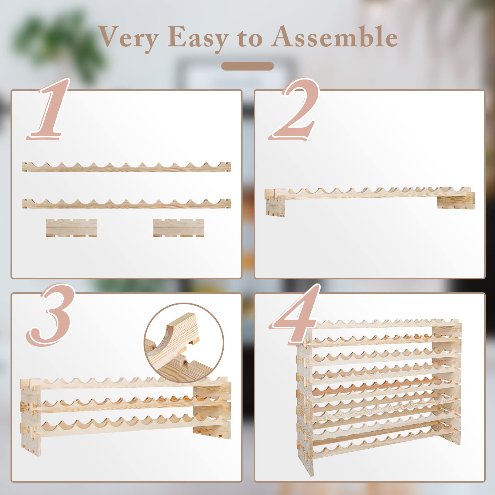 ZenStyle Wine Rack, Wooden Stackable Wine Cellar Racks, Wine Storage Racks Countertop, Free Standing Wine Bottle Stand Holder Display Shelves (8 Tier 96 Bottles)