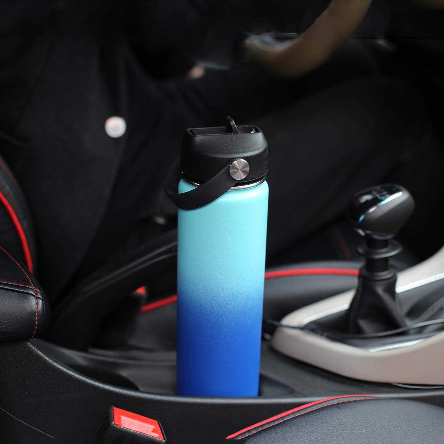 SENDESTAR Stainless Steel Wide Mouth Water Bottle 18oz Double Wall Vacuum Insulated Leak Proof Bottle with New Flex Straw Lid & Spout Lid
