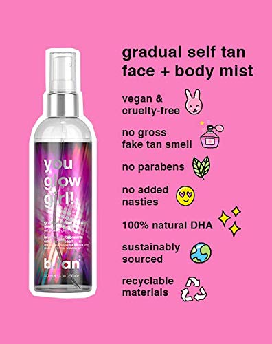 b.tan Darker + Glowy Self Tanner Kit | Lovers Bundle - Love at First Tan Self Tanning Mousse with You Glow Girl Face + Body Gradual Self Tan Mist with Self Tanning Mitt Applicator, 1 Hour Sunless Tanner, Fast Self Tan, No Fake Tan Smell, No Added Nasties,