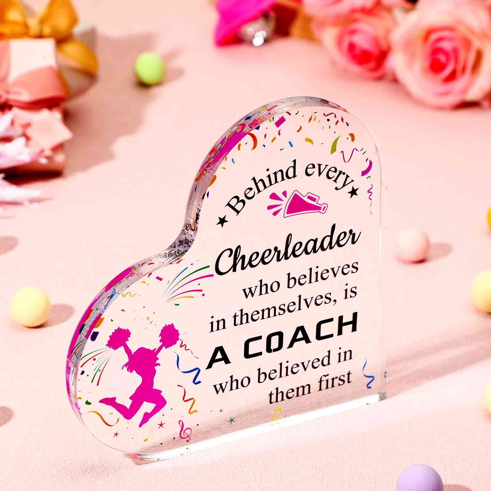 Tatuo Cheer Coach Gift Acrylic Sign Cheerleading Coach Appreciation Gift Office Desk Decor Thank You Present for Birthday Graduation End of Season Senior Retirement (Pink Cheer)