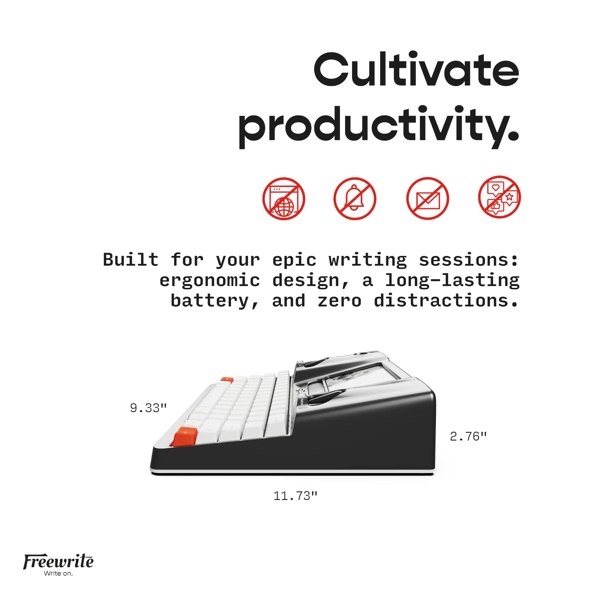Freewrite Smart Typewriter 3rd Gen, Distraction-Free Writing Tool with Frontlit E Ink Display, Mechanical Keyboard, and Wi-Fi Cloud Syncing