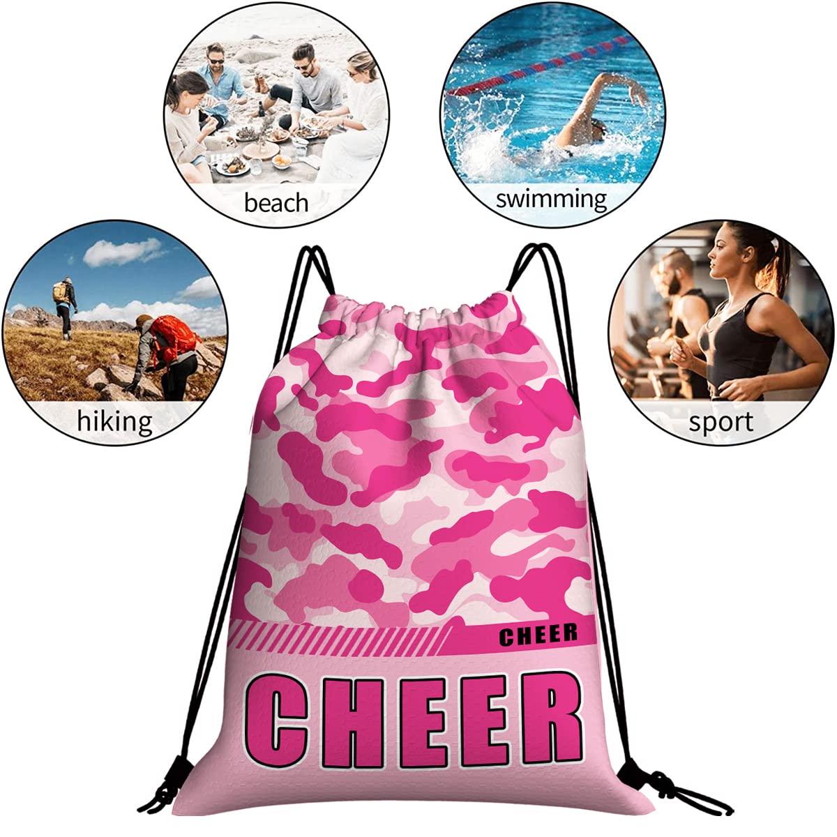Givotin Drawstring Backpack Waterproof Gym Drawstring Bags Sports String Bag Camo Sackpack-Pink Cheer Drawstring Bag