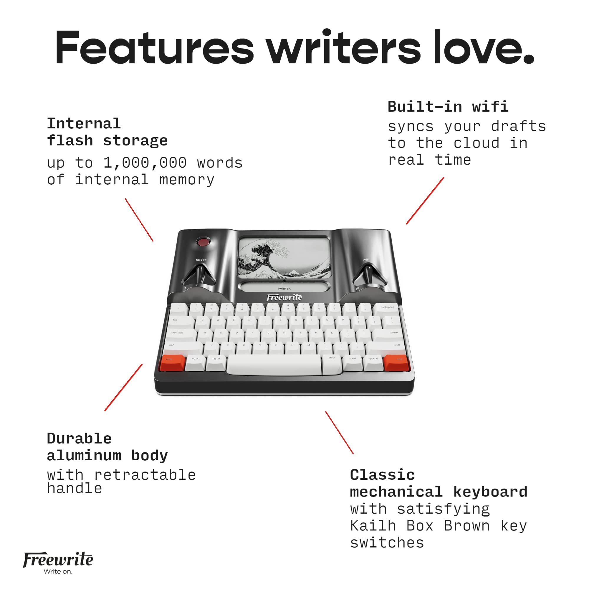 Freewrite Smart Typewriter 3rd Gen, Distraction-Free Writing Tool with Frontlit E Ink Display, Mechanical Keyboard, and Wi-Fi Cloud Syncing