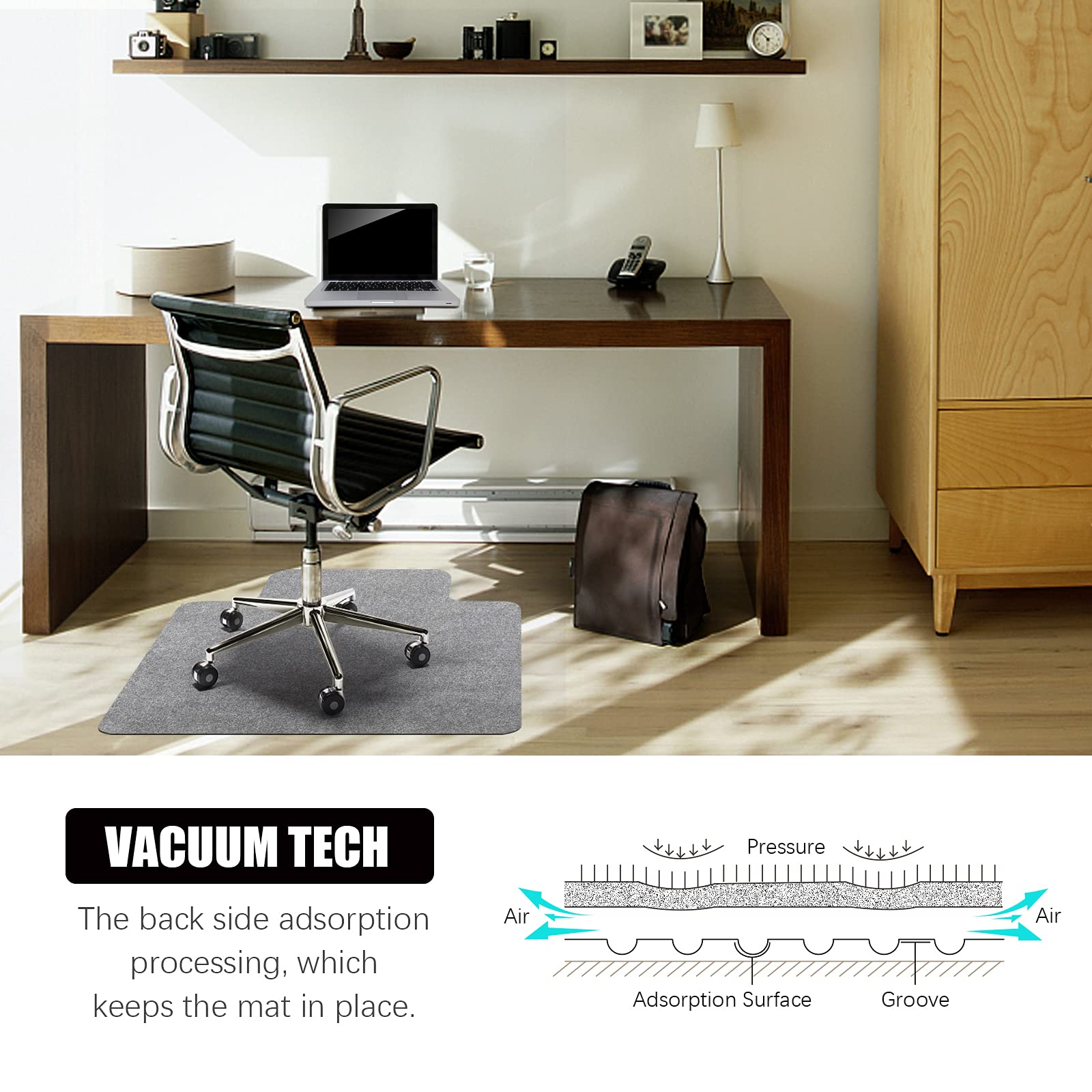 Vicwe Office Chair Mat, 1/6" Thick 48" x 36" with Lip Multi-Purpose Desk Chair Mat for Hardwood Floor, Upgraded Version (Light Gray, 36"x48" with Lip)