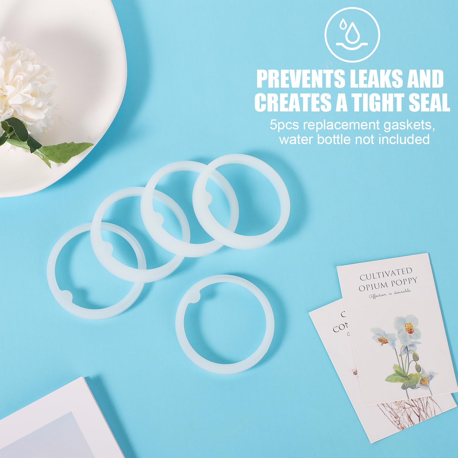 5pcs Replacement Gasket for Takeya Actives, Water Bottle Lid Gaskets Compatible Replacement Ring 18oz 22oz 24oz 32oz 40oz Water Bottle Washer with Spout Cap Rubber Seals(Not for Takeya Original)