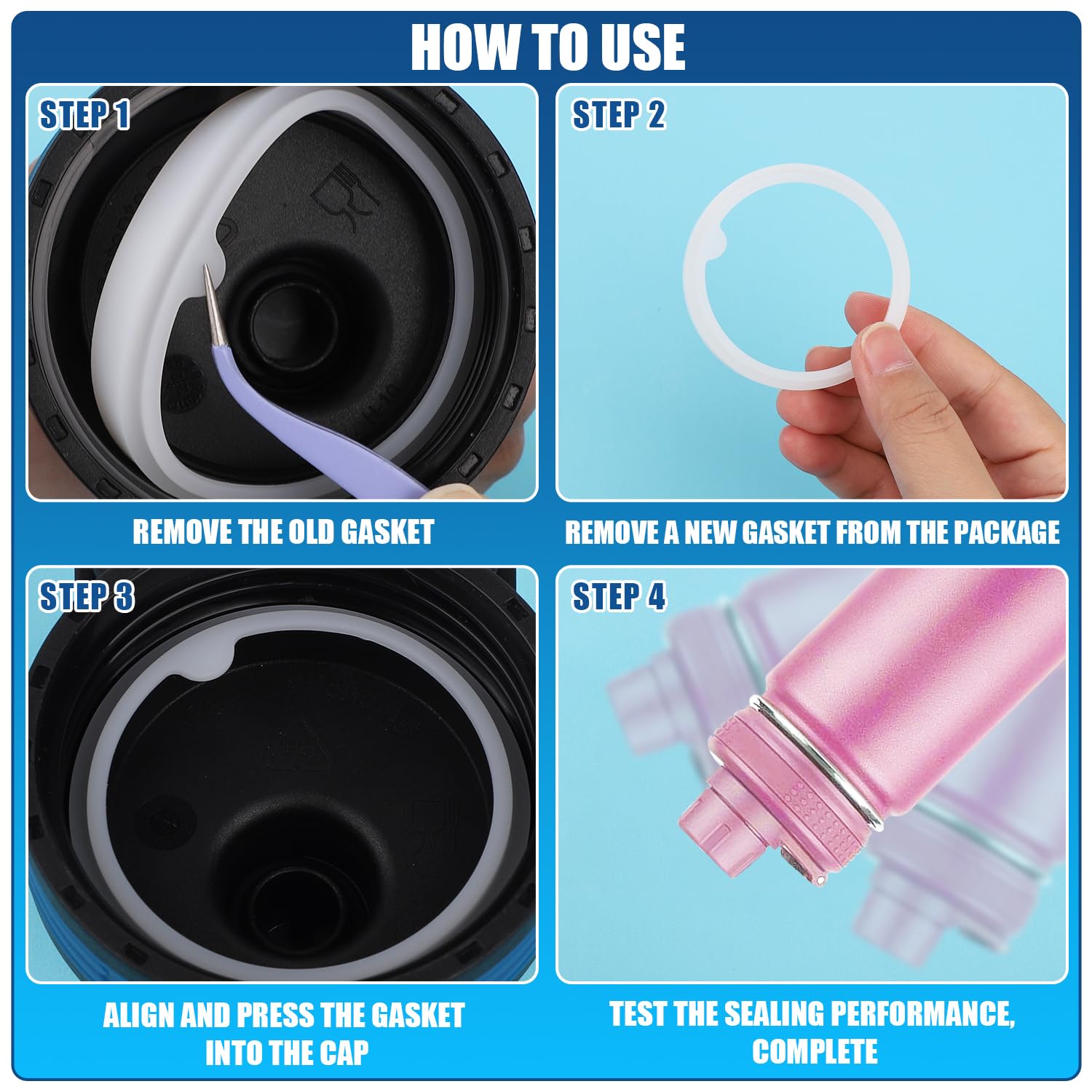 5pcs Replacement Gasket for Takeya Actives, Water Bottle Lid Gaskets Compatible Replacement Ring 18oz 22oz 24oz 32oz 40oz Water Bottle Washer with Spout Cap Rubber Seals(Not for Takeya Original)