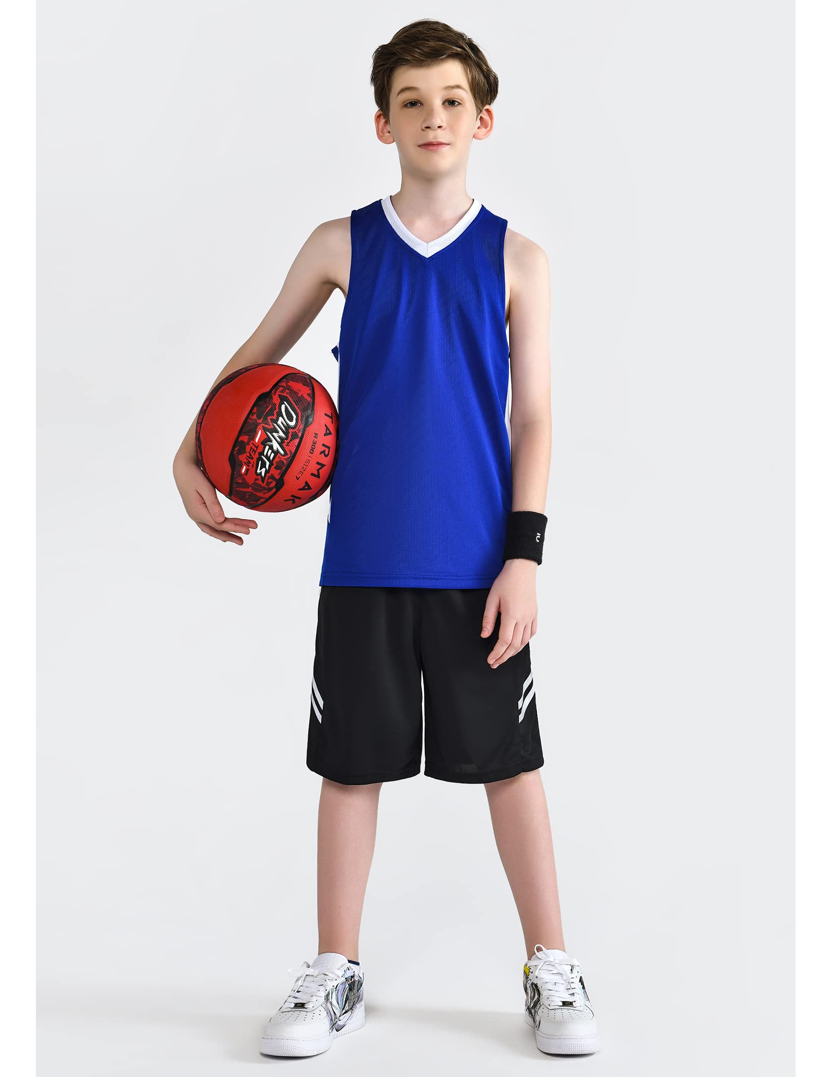 Youth Boys Reversible Mesh Performance Athletic Basketball Jerseys Blank Team Uniforms for Sports Scrimmage (1 Piece) (Blue/Wht, Youth Medium)