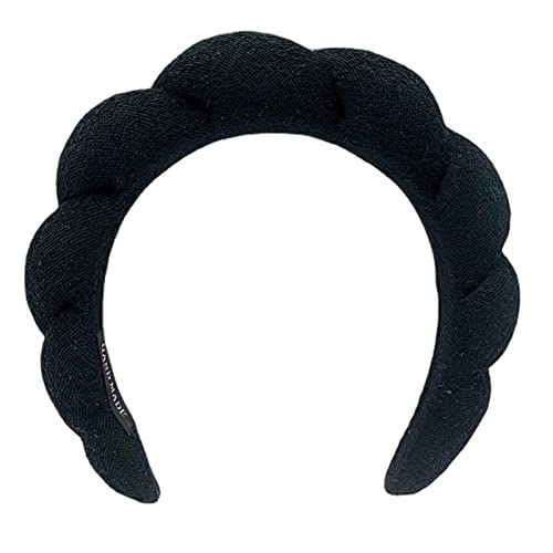 Aopwsrlyi Women Spa Headband Sponge & Terry Towel Cloth Fabric Hair Band for Face Washing, Makeup Removal, Shower, Skincare (Black, One Size)