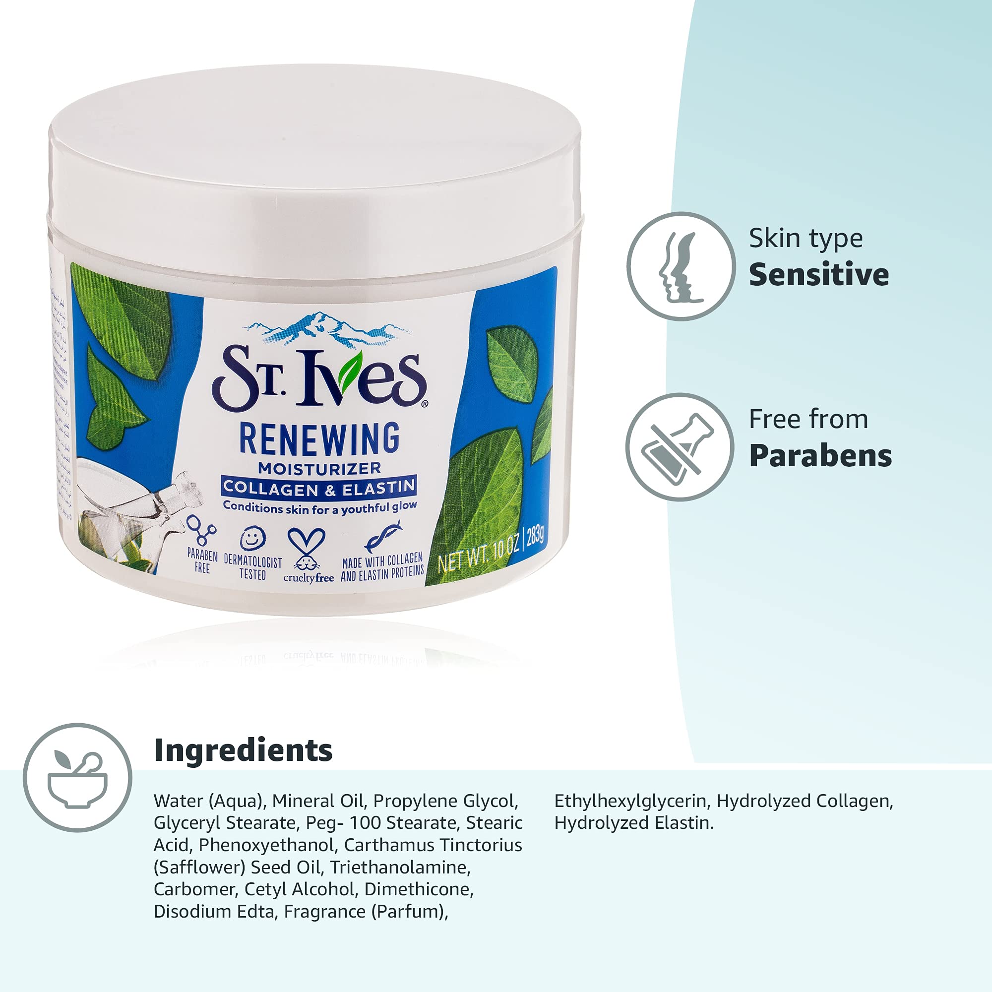 St. Ives Moisturizer Collagen and Elastin Facial Moisturizer Renewing Paraben Free, Dermatologist Tested, Cruelty Free 10 oz