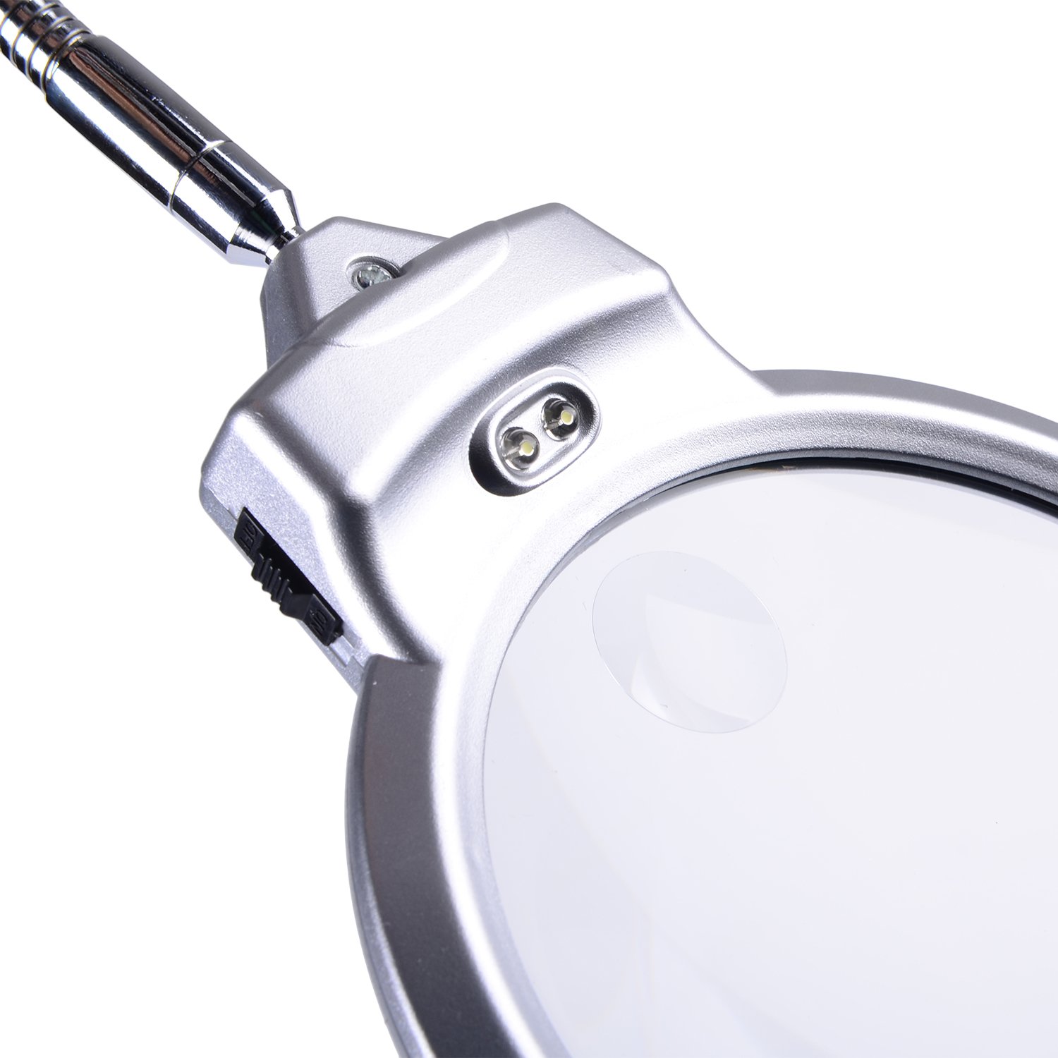 XYK Large 2X 5X LED Lighted Magnifier with Stand - Folding Design with 2 LED Lamp and Jumbo 5.5 Inch Lens - Best Hands Free Magnifying Glass with Light for Reading