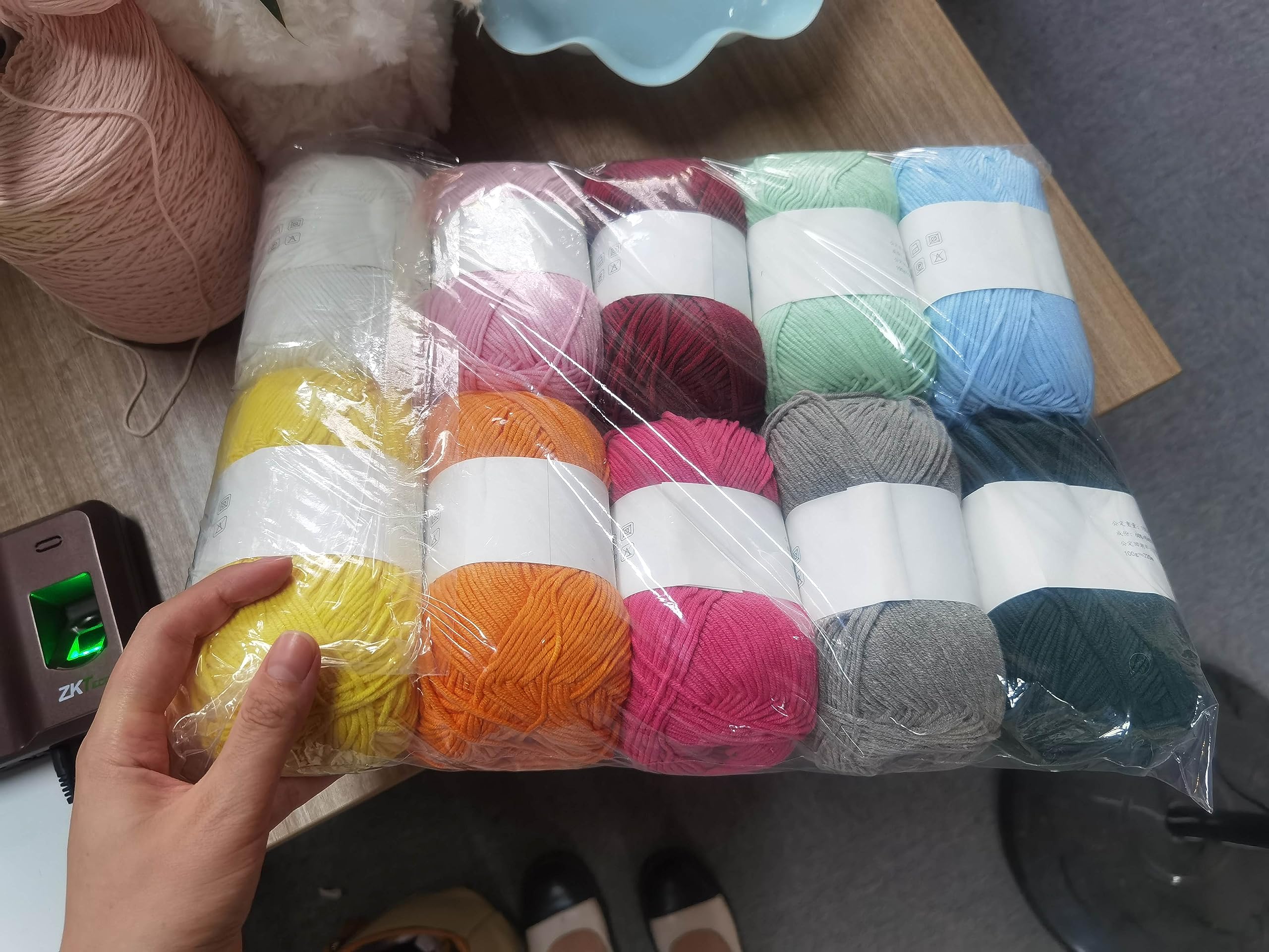 10 Large Skeins of Milk Cotton Yarn Set of 10 Colors 100gr. Each. 1kg Total (2.2 pounds)