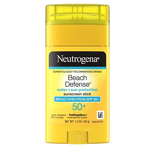 Neutrogena Beach Defense Water-Resistant Sunscreen Stick with Broad Spectrum SPF 50+, PABA-Free and Oxybenzone-Free, UVA/UVB Protection, Face & Body Sunscreen Stick, 1.5 oz