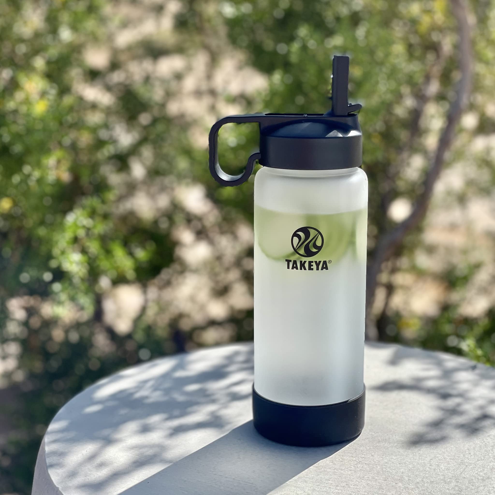 Takeya Glass Water Bottle - Durable Thermo-Shock Resistant Glass Water Bottle with Sure-Grip Safe Shell - Clear Leak-Proof Bottle with Straw Lid - Dishwasher Safe - Everyday-Use Bottle - 22 oz, Onyx