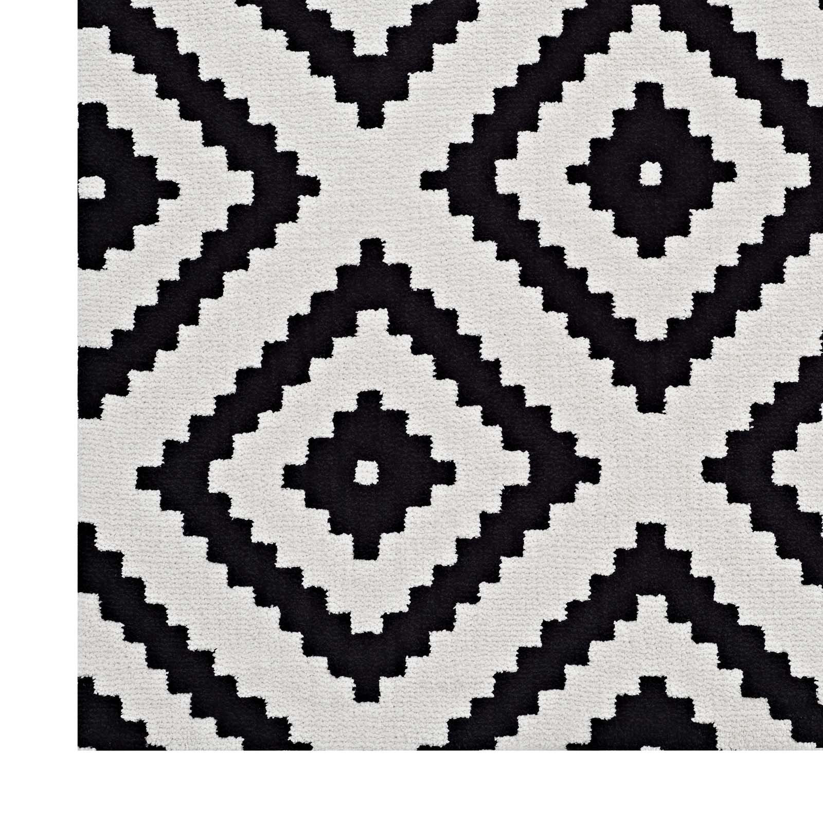 Modway Alika Abstract Diamond Trellis Area Rug, 8X10, Black and White