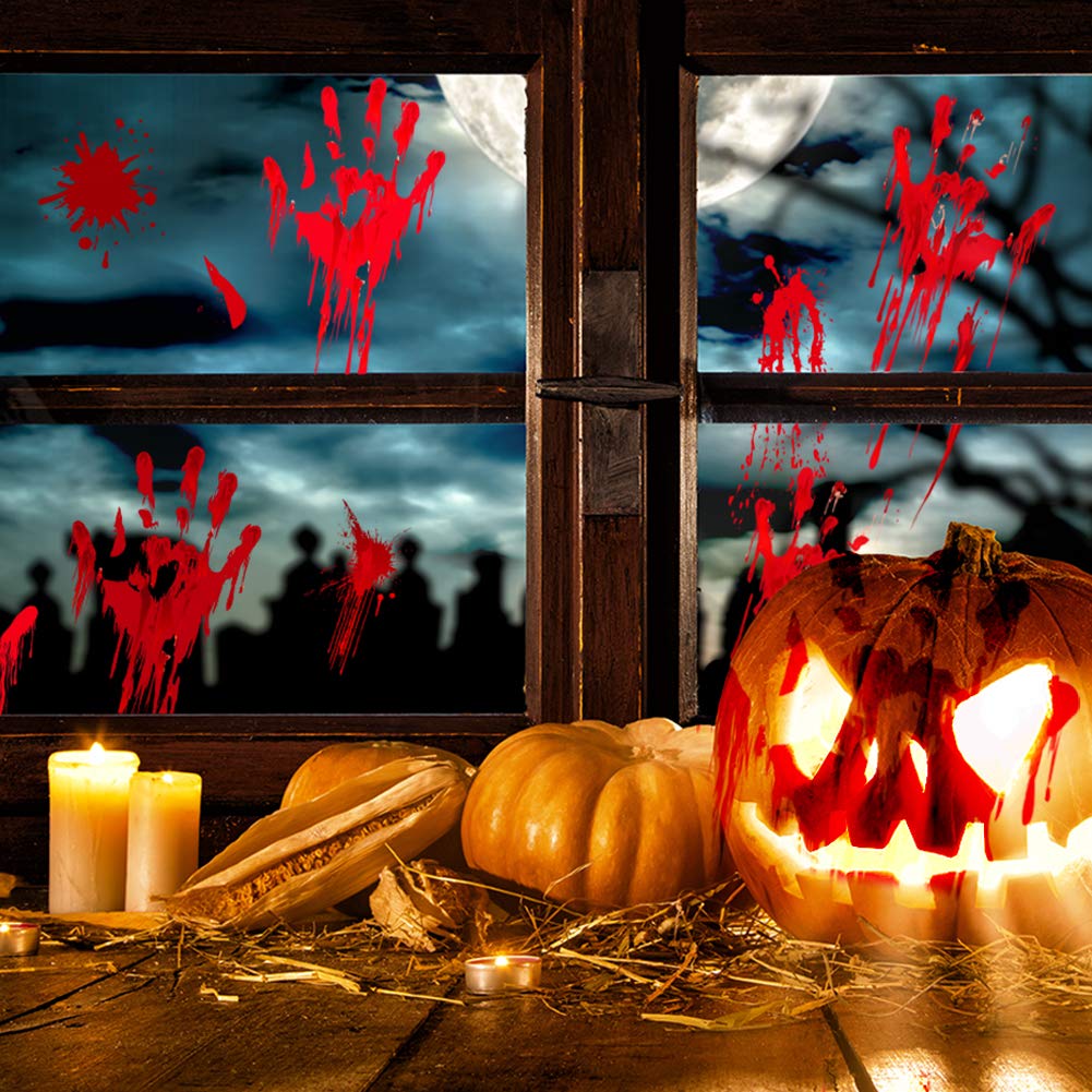 Halloween Party Decorations Zombie Vampire Halloween Party Decor Bloody Hand Footprints Window Wall Decals Zombie Vampire Party Supplies Decorations for Kids Party Floor Sticker Clings