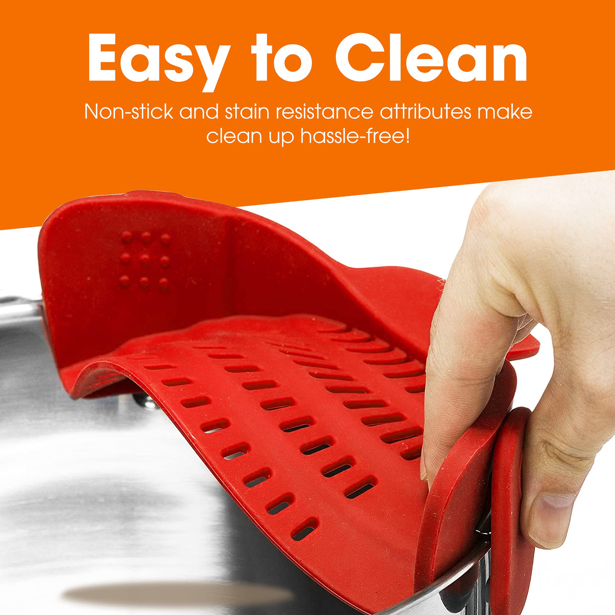 Cheer Collection Silicone Clip on Pot Strainer, Heat-resistant Snap-On Strainer for Pasta, Noodles, Rice, Meats and Vegetables, Red