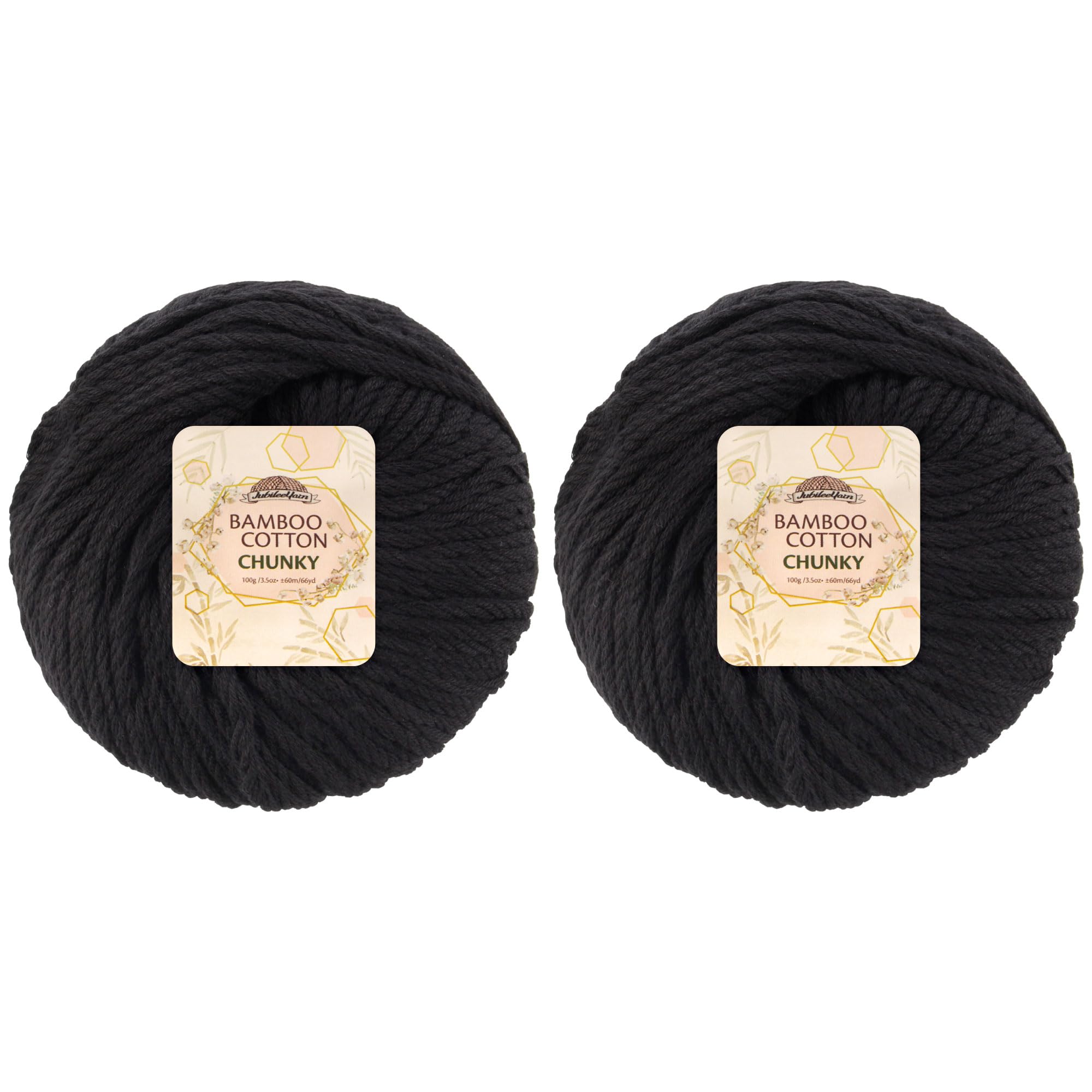 JubileeYarn Bamboo Cotton Chunky Yarn - 100g/Ball - Midnight Black - 2 Balls