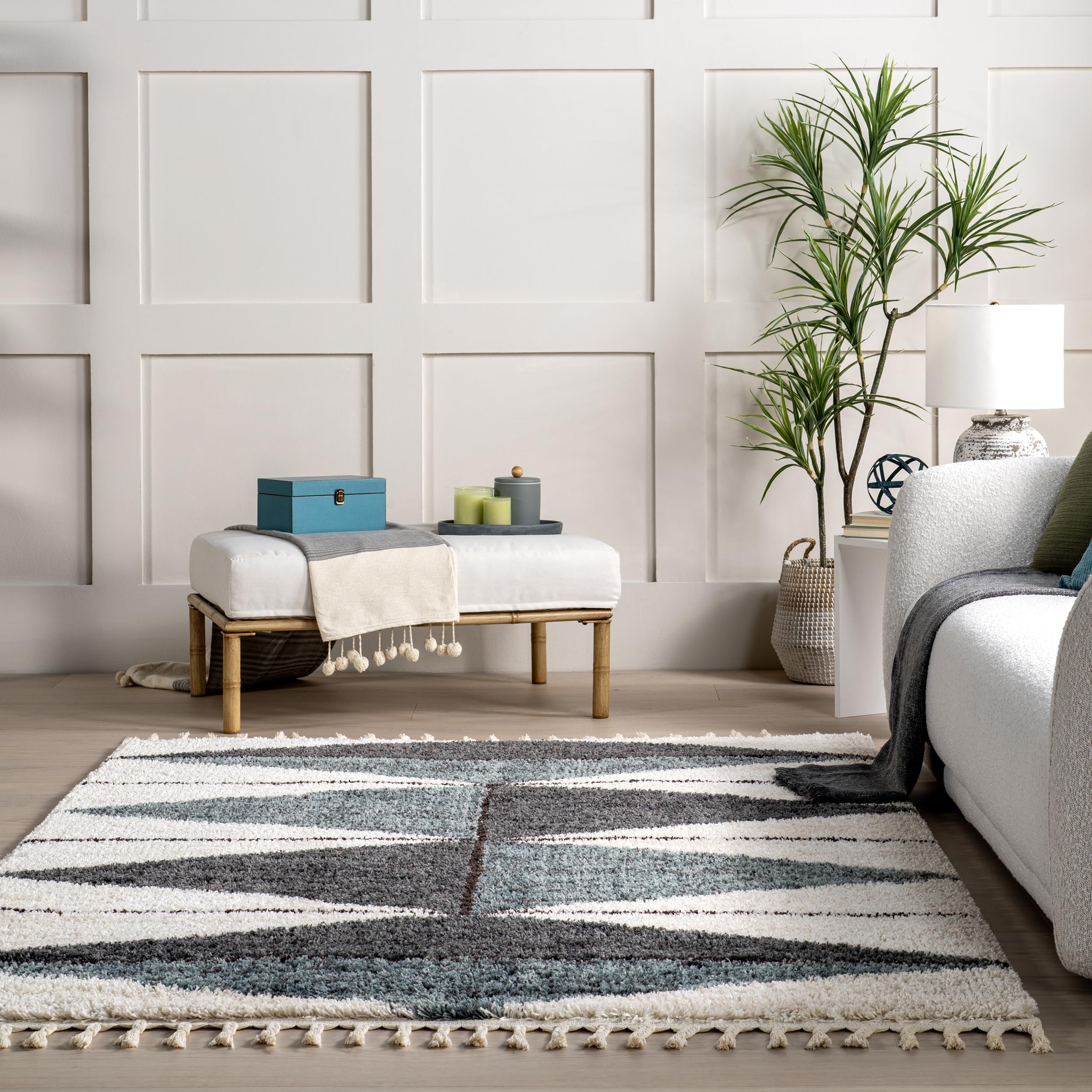 nuLOOM Kali Geometric 4x6 Shag Area Rug for Living Room Bedroom Dining Room Nursery Kitchen, Navy