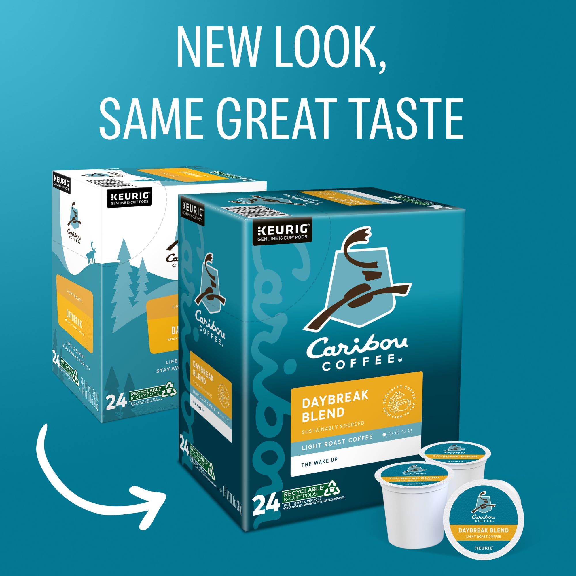 Caribou Coffee Daybreak Morning Blend, Single-Serve Keurig K-Cup Pods, Light Roast Coffee, 24 Count (11.9g)(Pack of 4)
