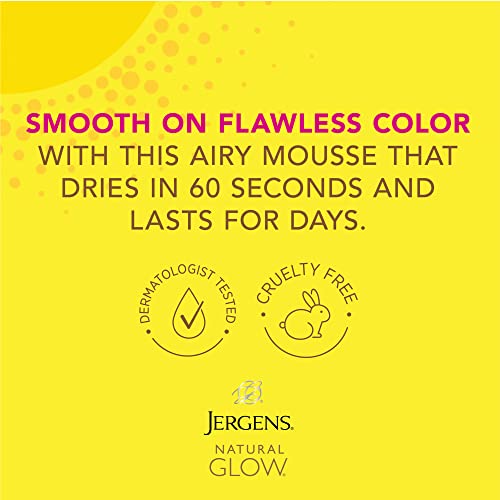 Jergens Natural Glow Instant Sun Body Mousse, Self Tanner for Light Bronze Tan, Sunless Tanning Body Bronzer, Fake Tan for Fair to Medium Skin, 6 Ounce