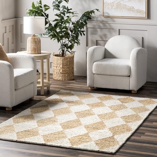 nuLOOM Chaya Diamond Striped Jute Blend Area Rug, 5x8, Natural