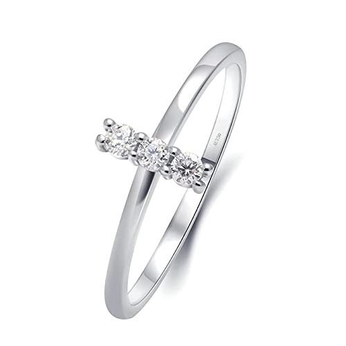 Daesar 14ct White Gold Wedding Ring Women, Anniversary Rings Women Thin Simple 0.1ct Round Natural Diamond White Gold Ring Size 8.5