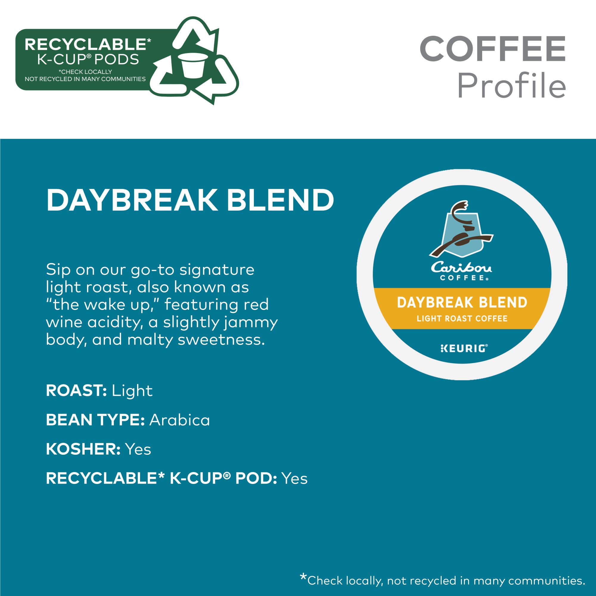 Caribou Coffee Daybreak Morning Blend, Single-Serve Keurig K-Cup Pods, Light Roast Coffee, 24 Count (11.9g)(Pack of 4)