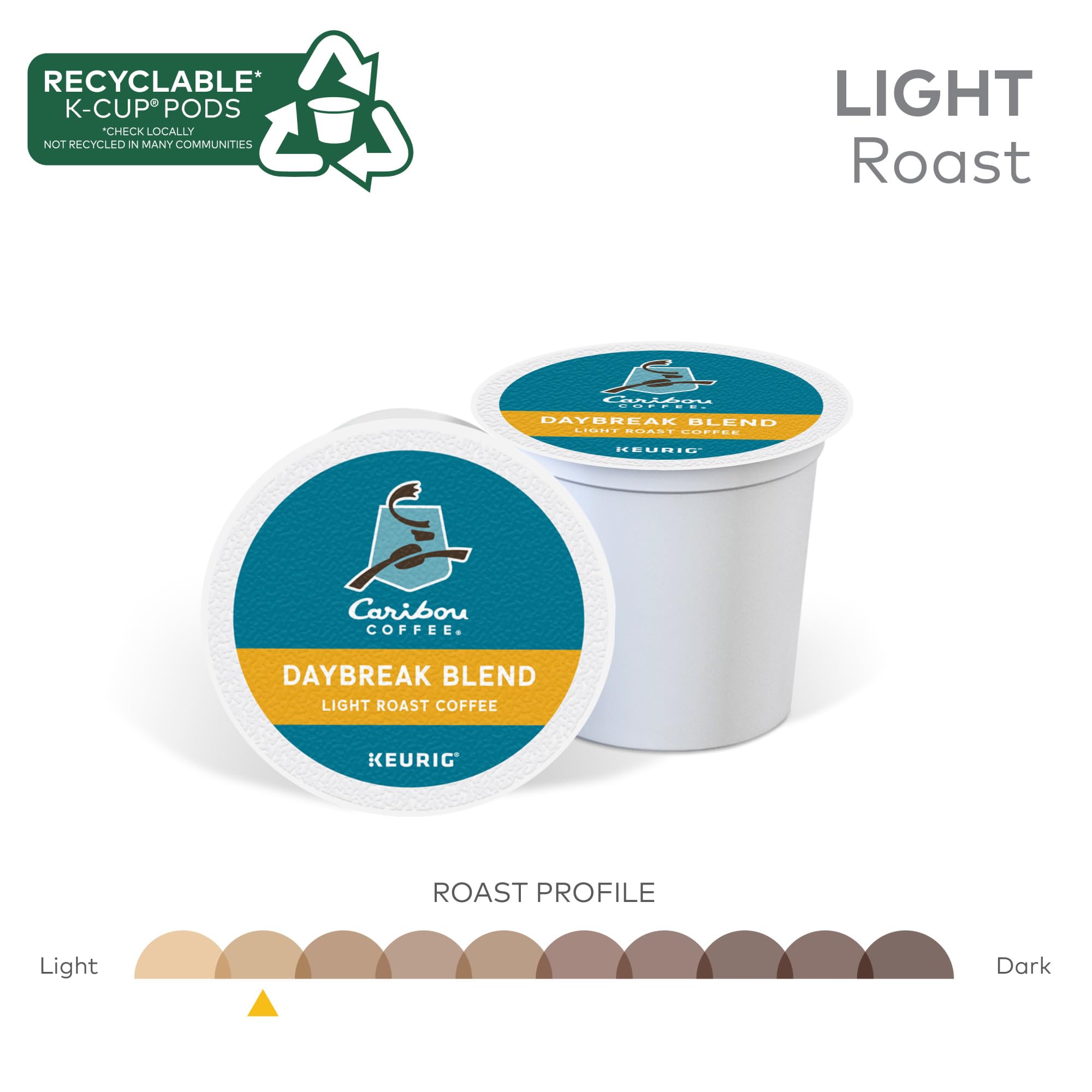 Caribou Coffee Daybreak Morning Blend, Single-Serve Keurig K-Cup Pods, Light Roast Coffee, 24 Count (11.9g)(Pack of 4)