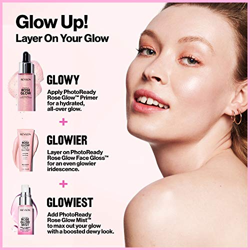 Face Primer by Revlon, PhotoReady Face Gloss Rose Glow, Face Makeup for All Skin Types, Hydrates, Illuminates & Moisturizes, Infused with Glycerin & Olive Oil Extract, 80% Water, 1 Fl Oz
