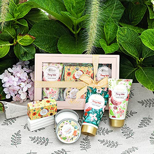 Gift Set - Lotion Sets for Women Gift, Peony Wish Body Cream Gifts Set, Include Hand Cream, Foot Cream, Soap, Scented Candle, Gift Sets for Women