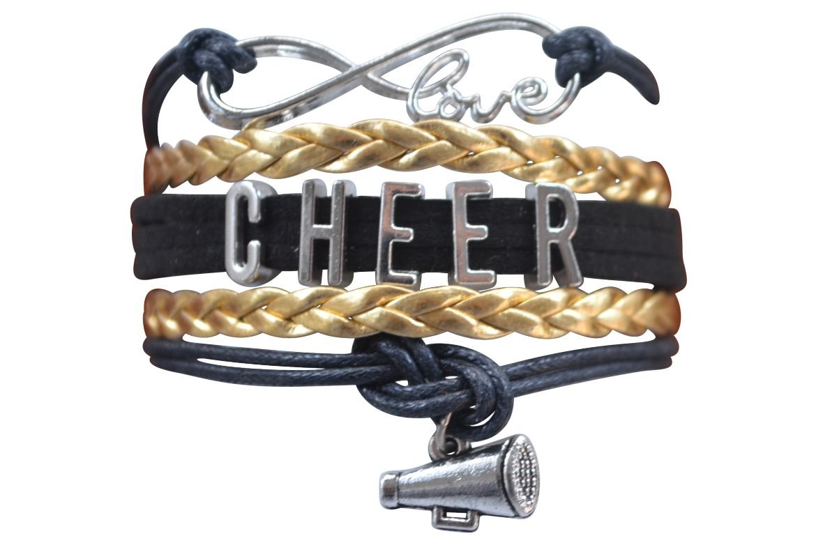 Infinity Collection - Cheer Charm Bracelet - Black and Gold Infinity Love Adjustable Jewelry in Team Colors, Cheer Jewelry and Accessories, Gift for Cheerleaders and Teams