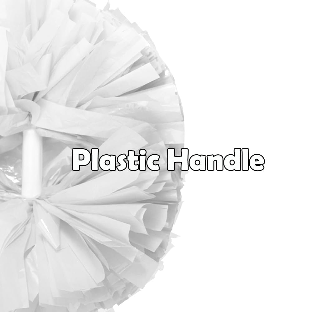 Hooshing 2PCS White Cheerleading Pom Poms with Baton Handle Cheer Pom Poms for Team Spirit Sports Dance Cheering Kids Adults