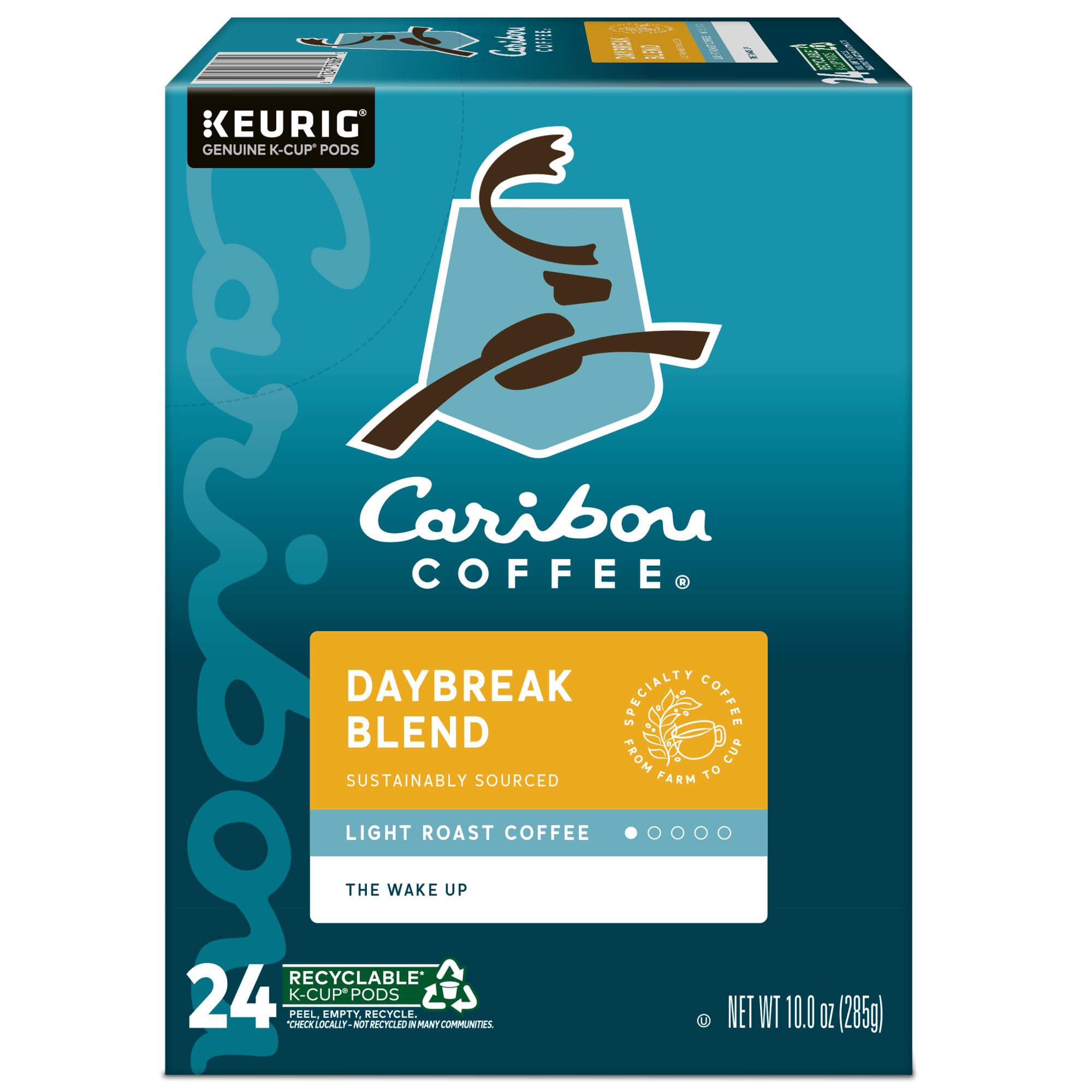 Caribou Coffee Daybreak Morning Blend, Single-Serve Keurig K-Cup Pods, Light Roast Coffee, 24 Count (11.9g)(Pack of 4)