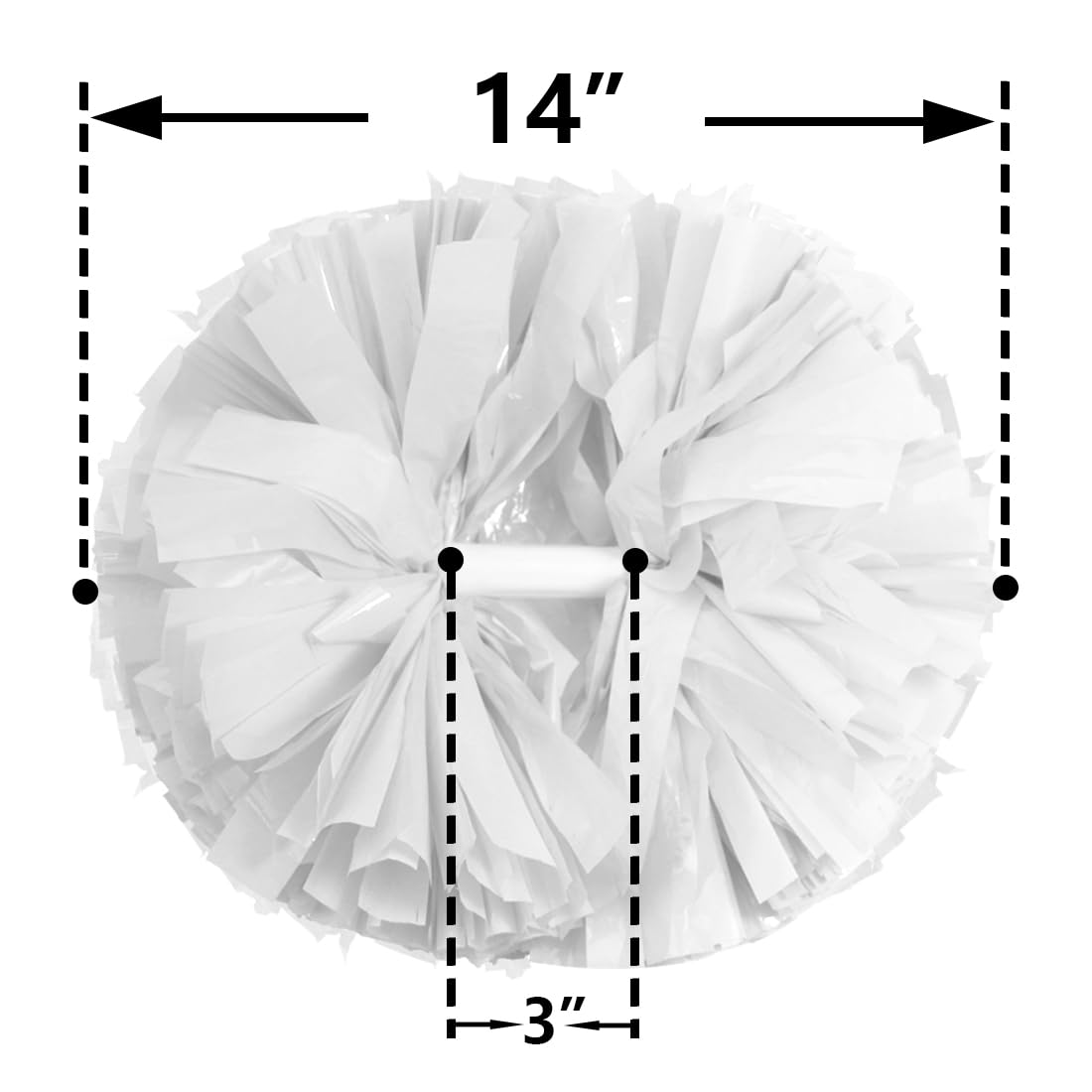 Hooshing 2PCS White Cheerleading Pom Poms with Baton Handle Cheer Pom Poms for Team Spirit Sports Dance Cheering Kids Adults