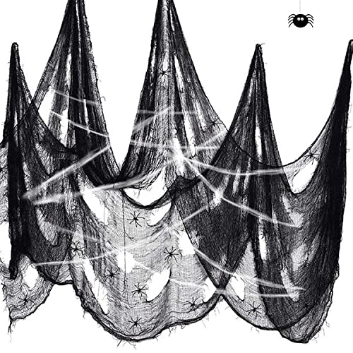 Mauts 315"x39" Halloween Creepy Cloth Halloween Decorations DIY Halloween Fake Spider Cobweb with Spooky Fabric (Black)