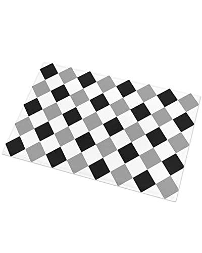 Modern Plaid Geometry Diamond Grey White Black Lattice Bathroom Rugs Non Slip Absorbent Bath Mat,Bath Rugs Soft Microfiber Memory Foam Bathroom Mat for Bathtub Shower 18x30Inch
