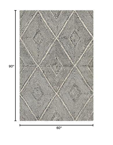 Mark&Day Wool Rugs, 5x7 Rugdijk Global Black Area Rug, Black Beige Carpet for Living Room, Bedroom or Kitchen (5' x 7'6")
