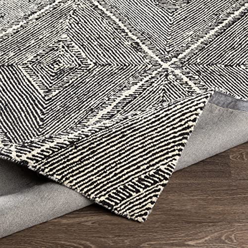 Mark&Day Wool Rugs, 5x7 Rugdijk Global Black Area Rug, Black Beige Carpet for Living Room, Bedroom or Kitchen (5' x 7'6")