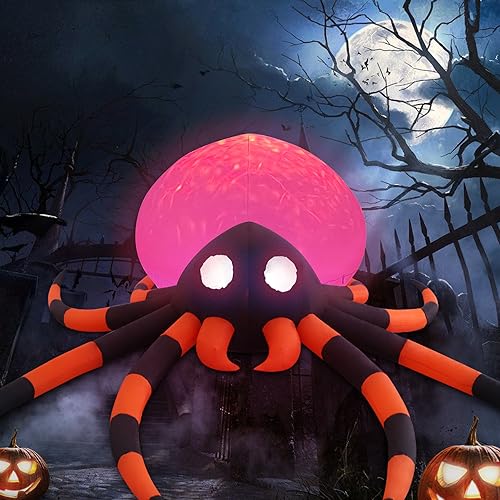 SHDEJTG 12ft Orange Flame Light Spider Halloween Outdoor Inflatable Decoration, Outdoor Decoration with LED Lights, Holiday Inflatable Decoration for Outdoor Patio, Garden, Lawn