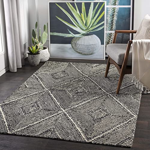 Mark&Day Wool Rugs, 5x7 Rugdijk Global Black Area Rug, Black Beige Carpet for Living Room, Bedroom or Kitchen (5' x 7'6")