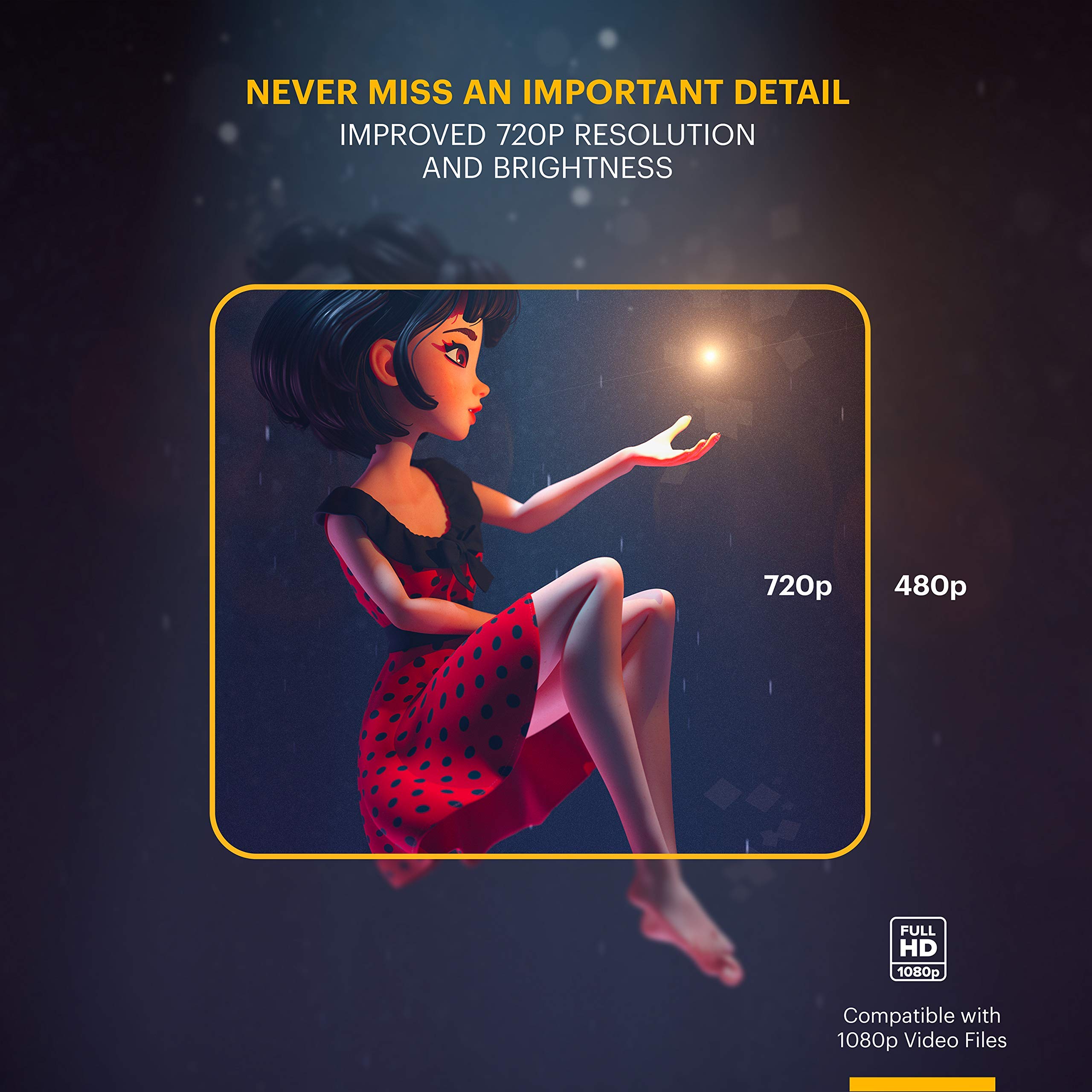 KODAK FLIK X7 Home Projector (Max 1080p HD) with Tripod, & Case | Compact, Projects Up to 150β with 720p Native Resolution & 30,000 Hour, Lumen LED Lamp| AV, VGA, HDMI & USB Compatible (Renewed)
